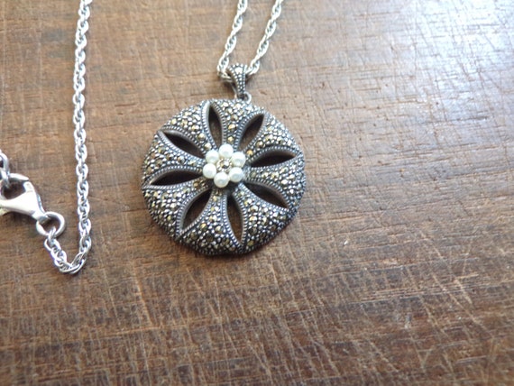Judith Jack sterling necklace marcasite pearl pendant… - Gem