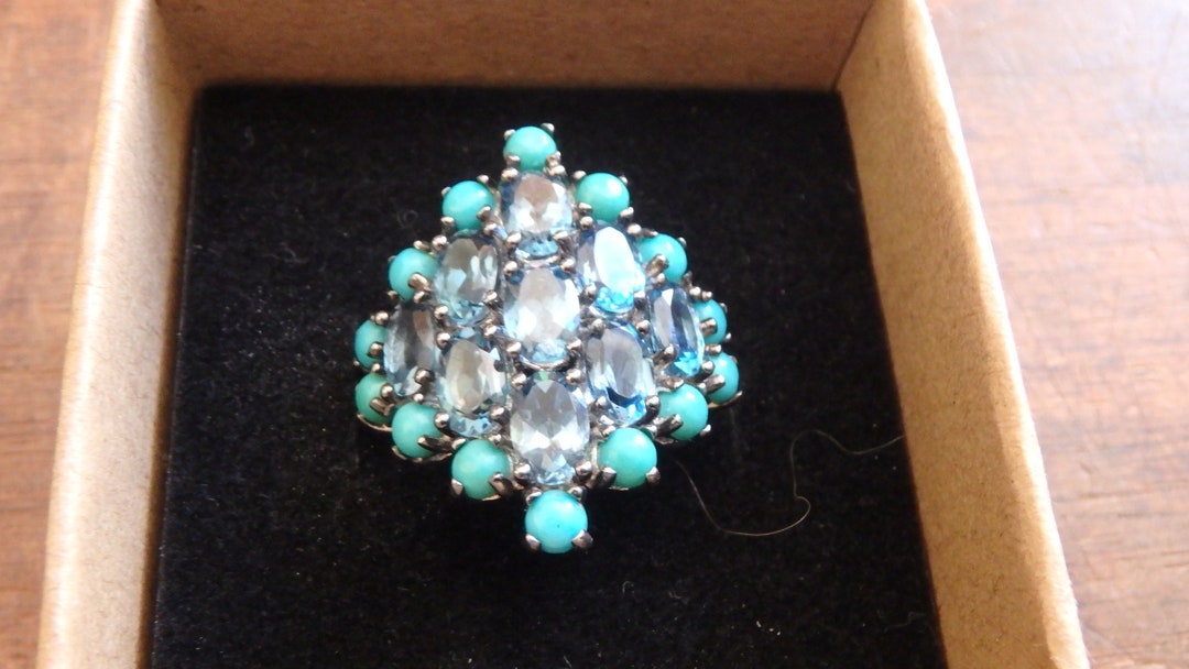 Colleen Lopez Silver 925 Sleeping Beauty Turquoise & Topaz Ring Size 6 ...