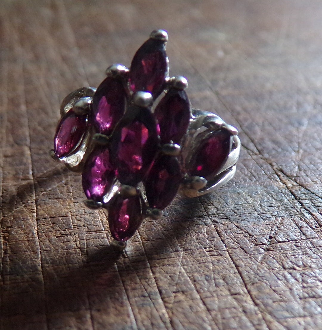AVON 925 Silver Red Garnet Cluster Ring Size 7 Estate Signed JJJ - Etsy