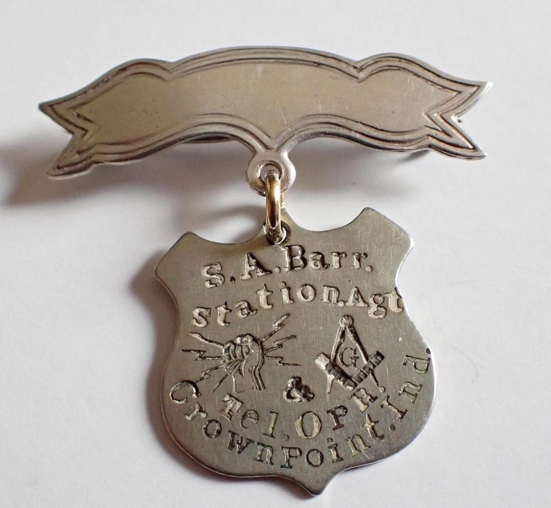 Vintage Masonic Sterling Silver Badge Pin S.a.barr Station Agt. Crown ...