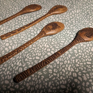 Tiger Spoon, 9 Engraved Dark Jichimu Wood Spoon or Set of 4 Animal ...