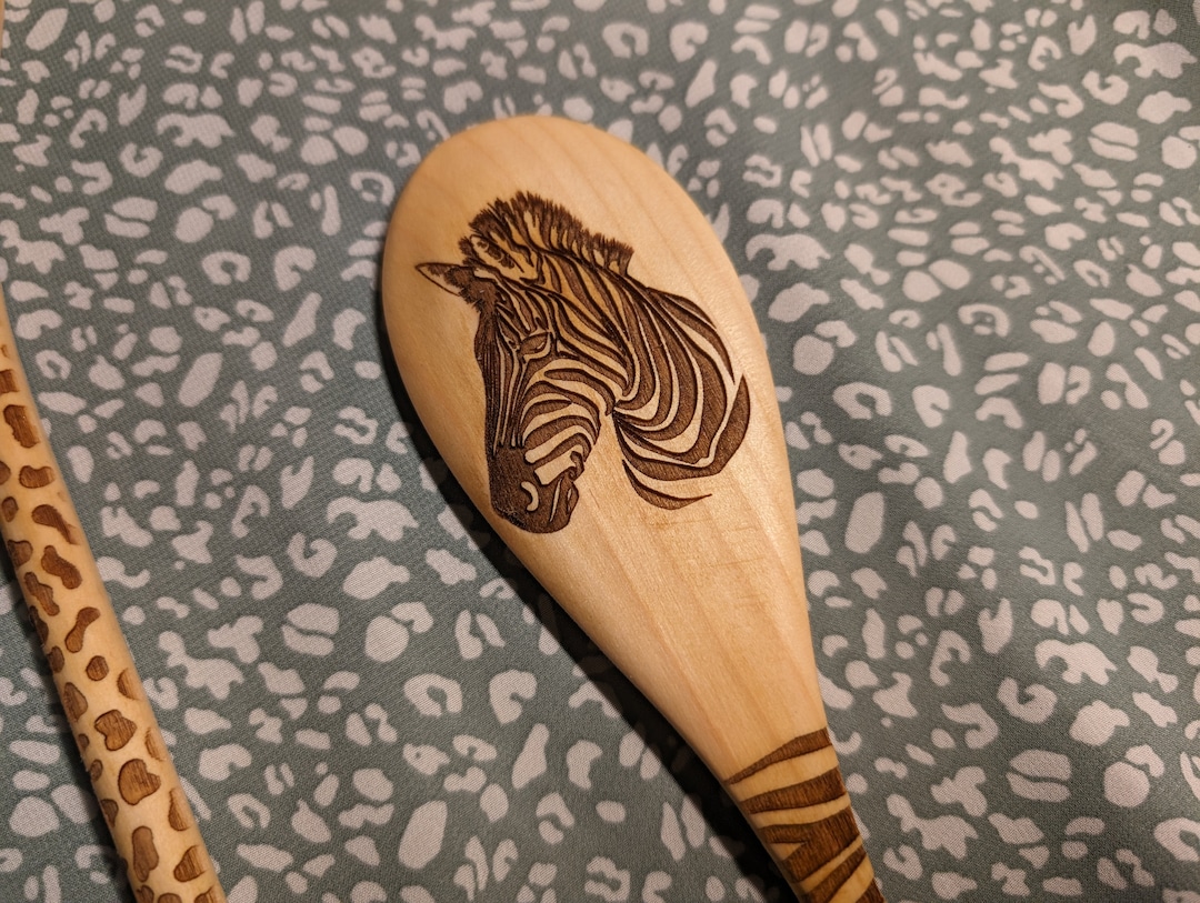 Zebra Spoon, 12" Engraved Wood Spoon or Animal Spoon Set - Etsy
