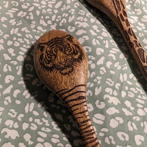 Tiger Spoon, 9 Engraved Dark Jichimu Wood Spoon or Set of 4 Animal ...
