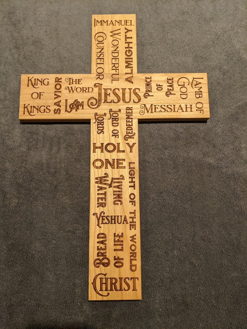 Wooden Cross Sign, Names of God Engraved in Cherry Wood, Crucifix - Etsy