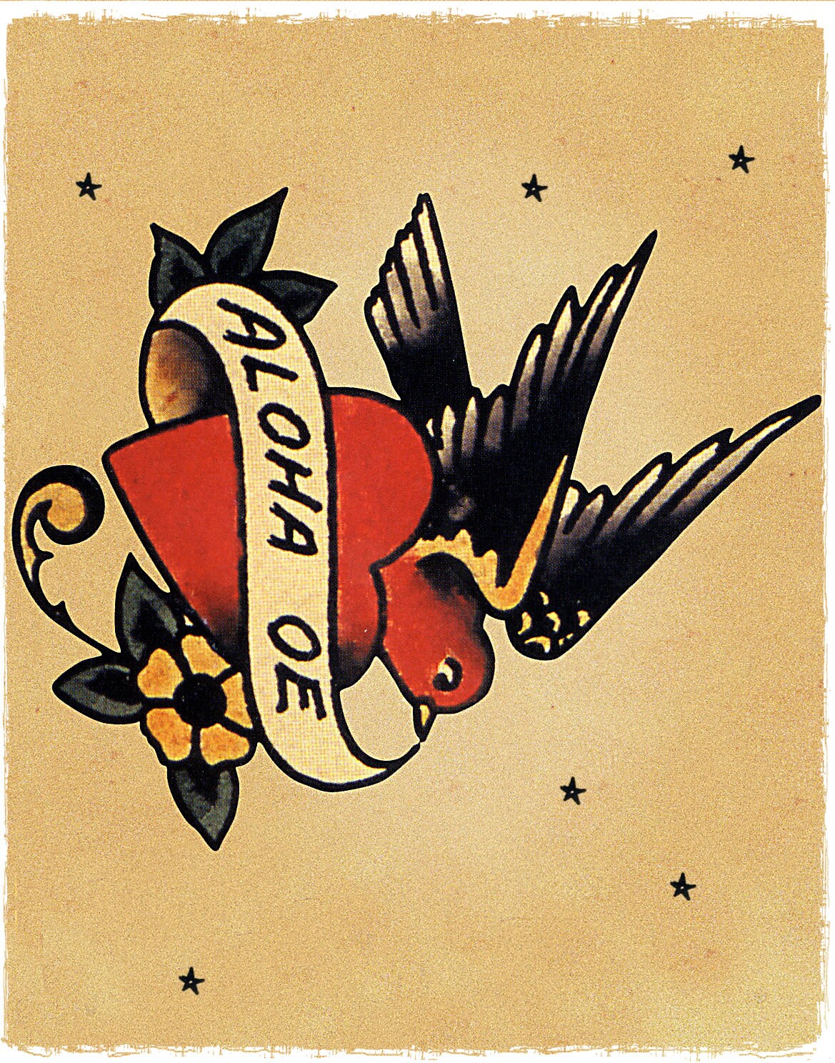 Traditional Sparrow With Banner Tattoo