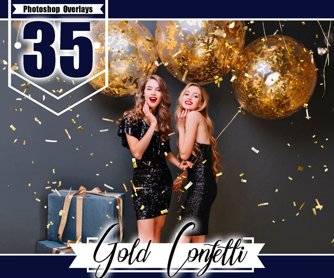 35 Gold Foil Confetti Overlay Clip Art, Blowing Glitter, Wedding ...