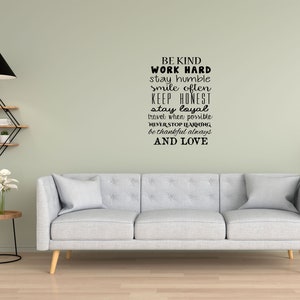 Be Kind Work Hard Vinyl Wall Decal Motivational Quote Sticker for ...