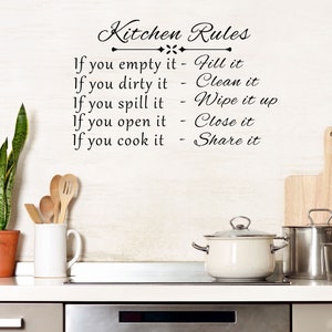 Kitchen Rules Wall Decal Vinyl Wall Decal for Dining Room Kitchen Décor ...