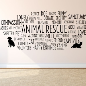 Animal Rescue Word Cloud Sticker - Animal Shelter Decal - Animal Rescue ...