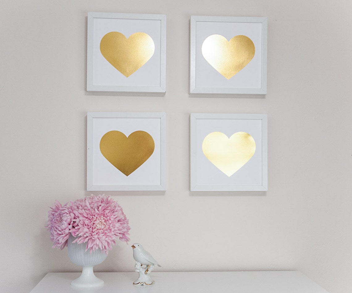Gold Foil Heart Print 9x9, Home Decor, Wall Art, Nursery Artwork, Love ...