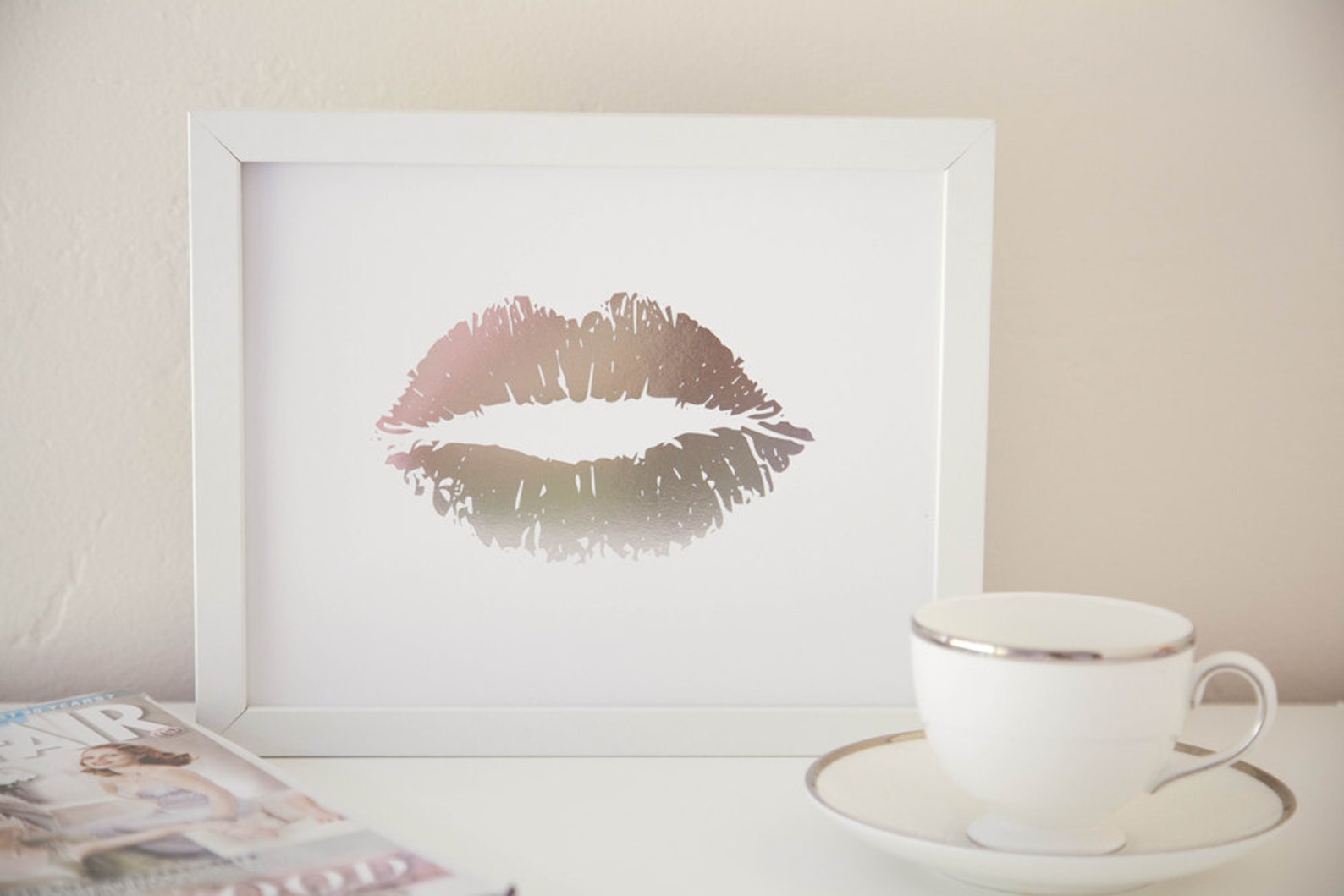 Lippy Lippy Silver Foil Lip Print 8x10, Home Decor, Gallery Wall, Wall ...