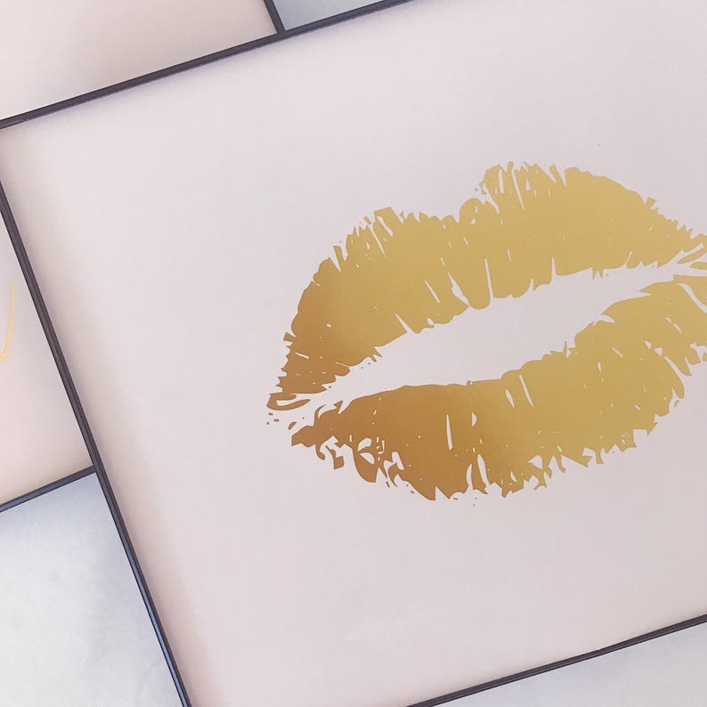 Gold Foil Letterpress Lip Print Wall Art in Blush 8x10, Valentines Day ...