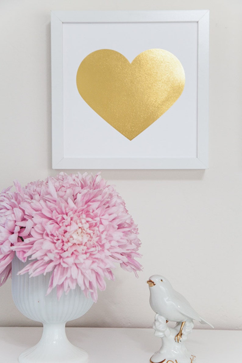 Gold Foil Heart Print 9x9, Home Decor, Wall Art, Nursery Artwork, Love ...