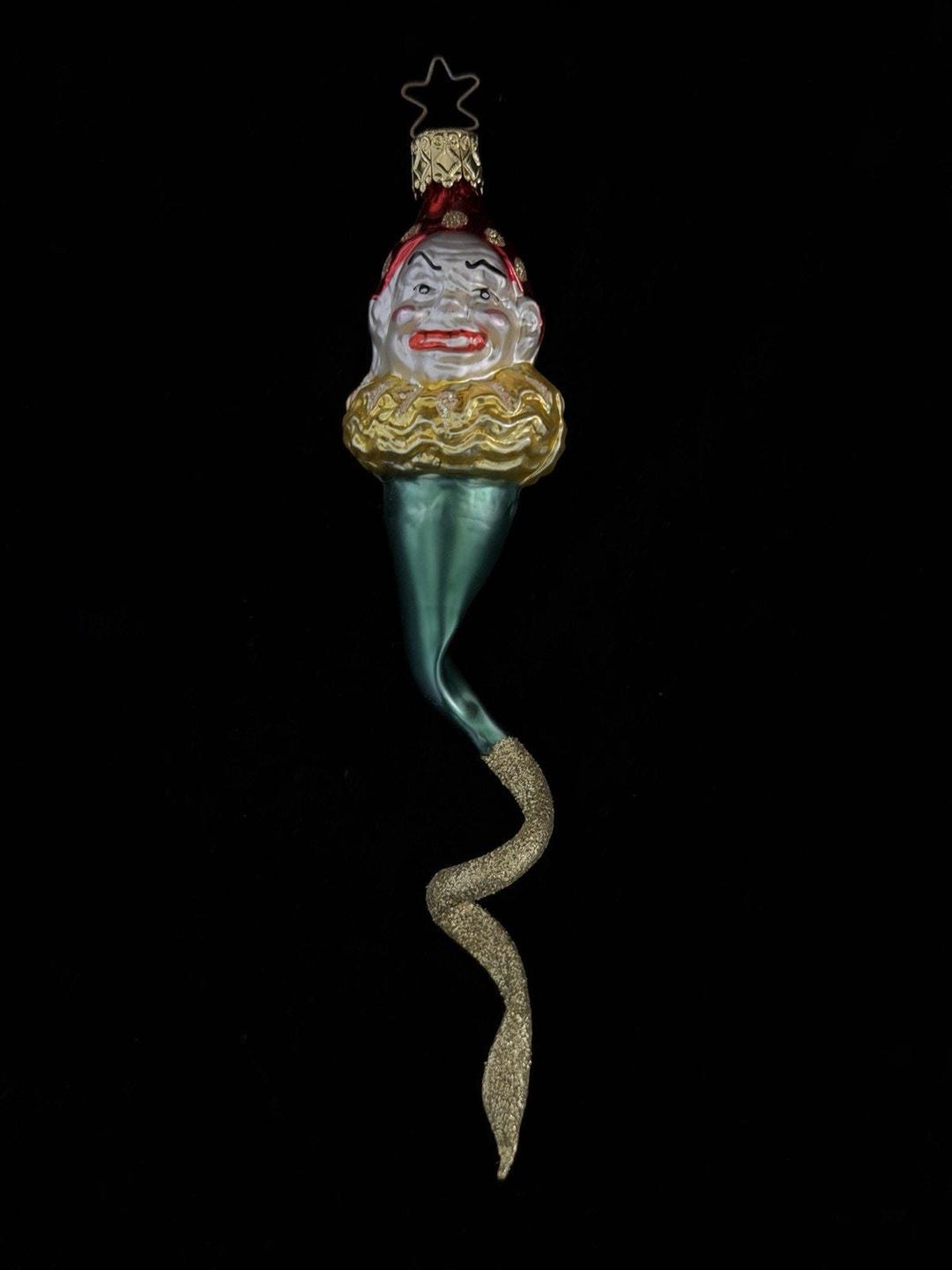 RARE Vintage Green Elf Clown Snake Ornament Jester Swirl Christmas Inge ...