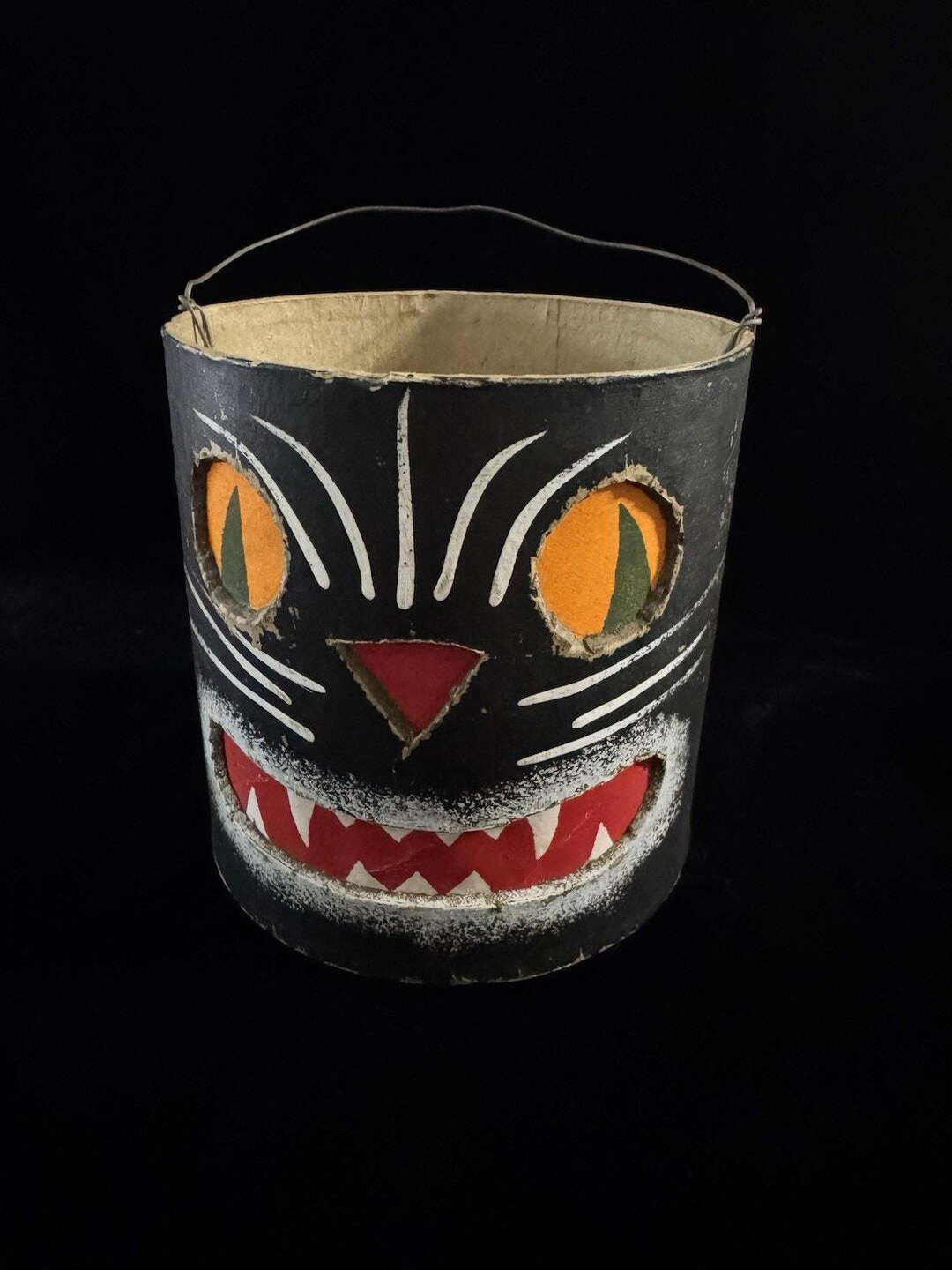 Vintage Black Cat Can Halloween Lantern Pail Trick or Treat Seasons ...