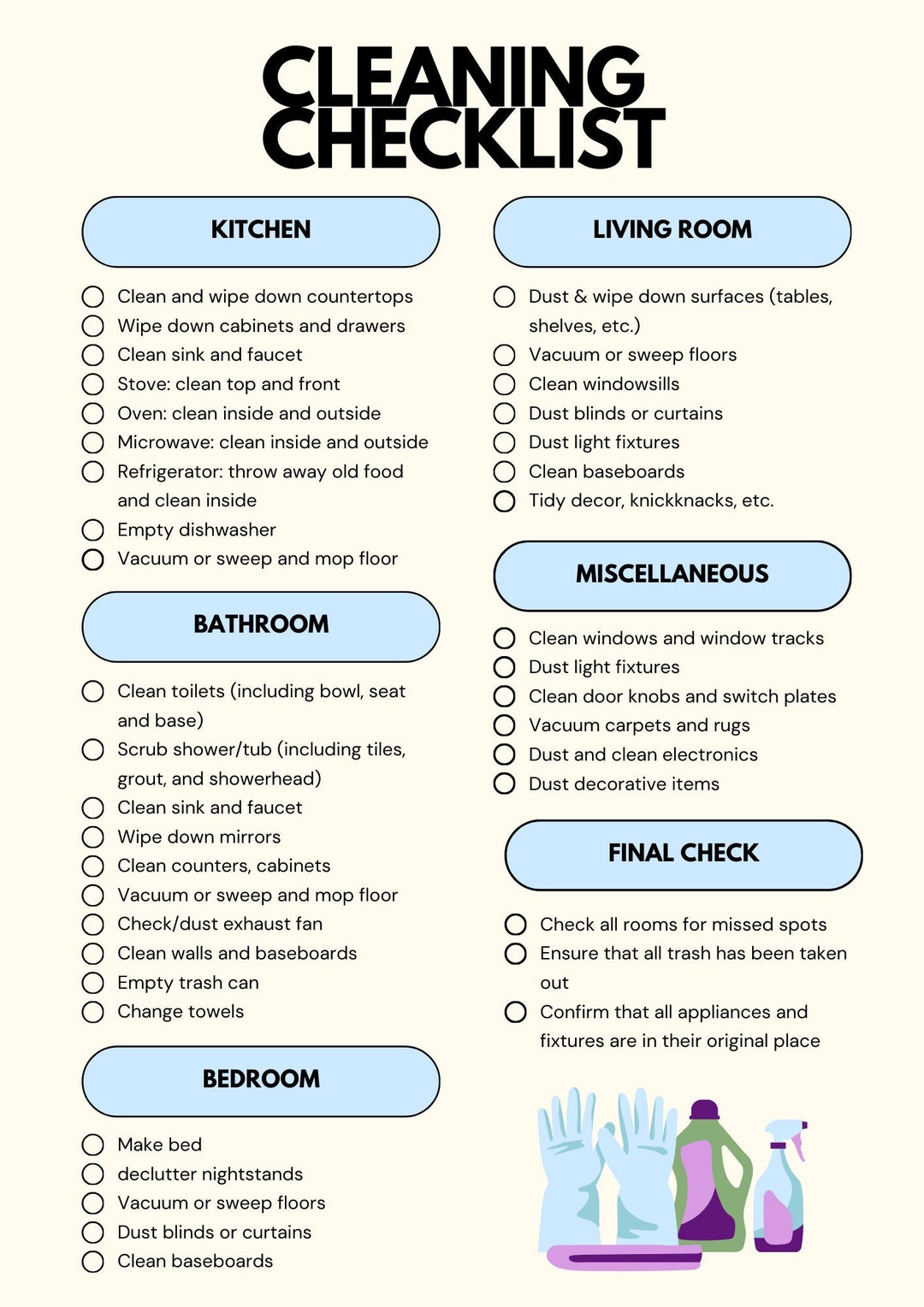 Home Cleaning Made Easy: Downloadable Cleaning Checklist - Etsy
