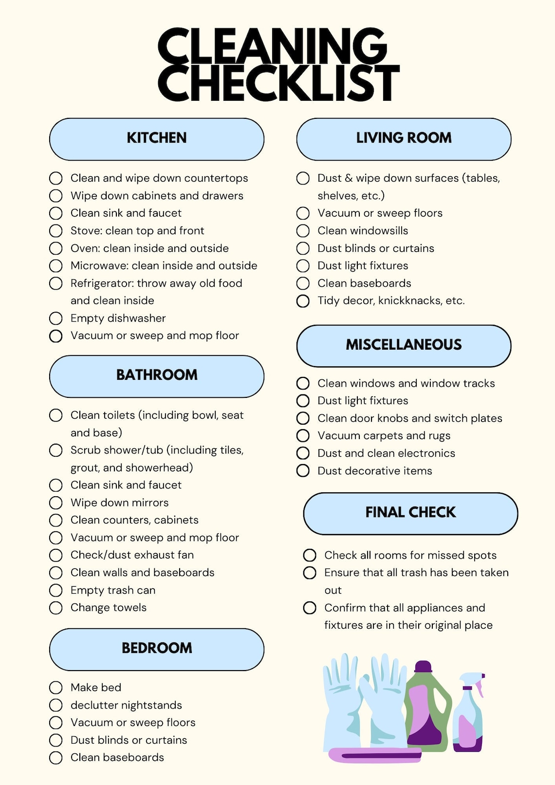 Home Cleaning Made Easy: Downloadable Cleaning Checklist - Etsy