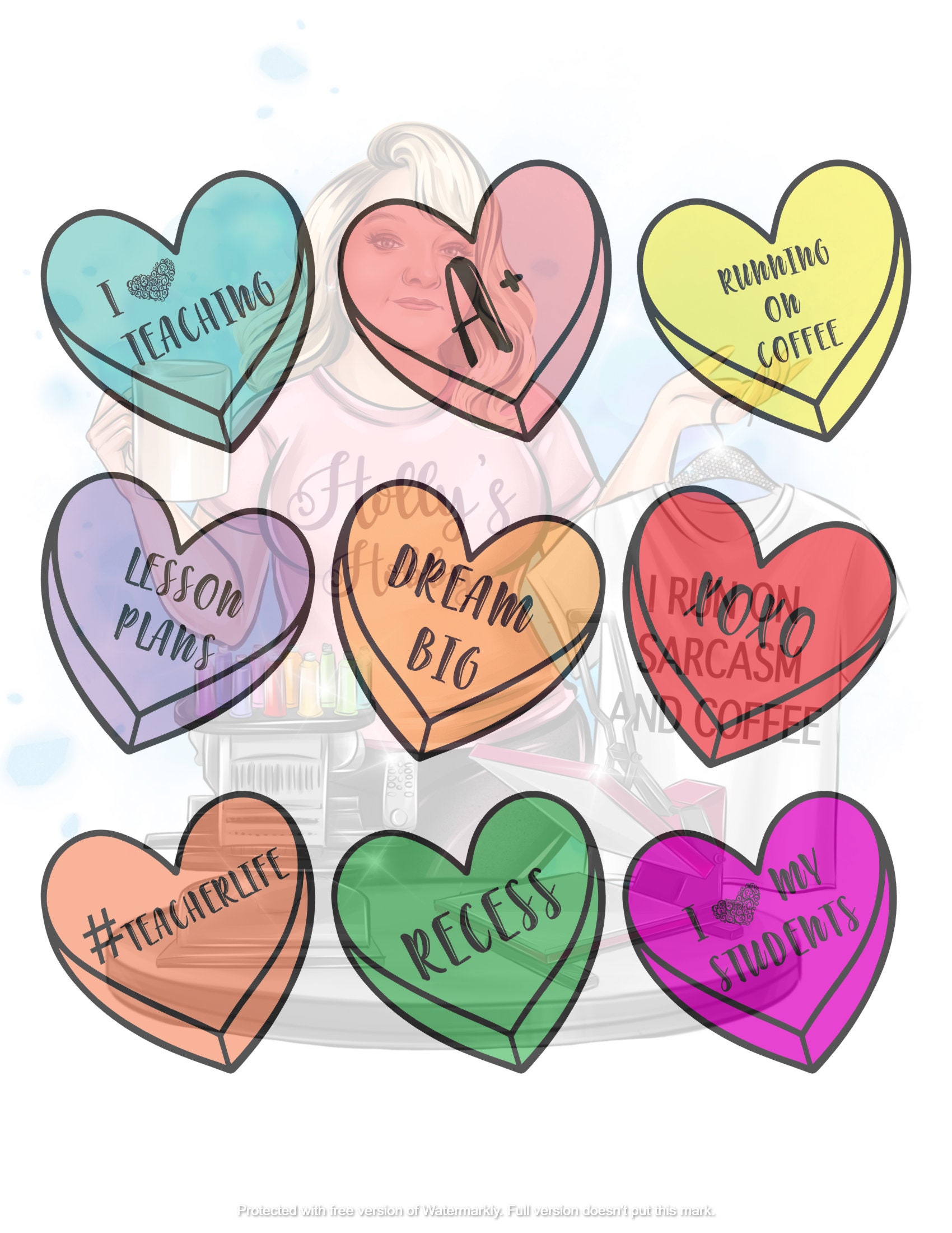 Teacher Conversation Hearts PNG, Print File, Print and Cut Design ...