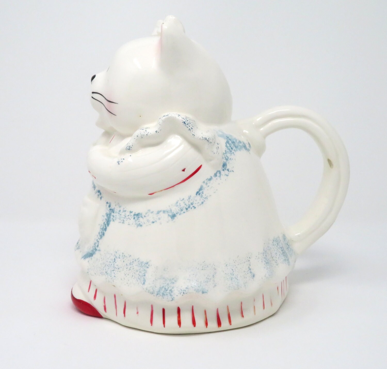 Vintage 1980s Large White Ceramic Cat in Dress Pitcher Cottage | Etsy