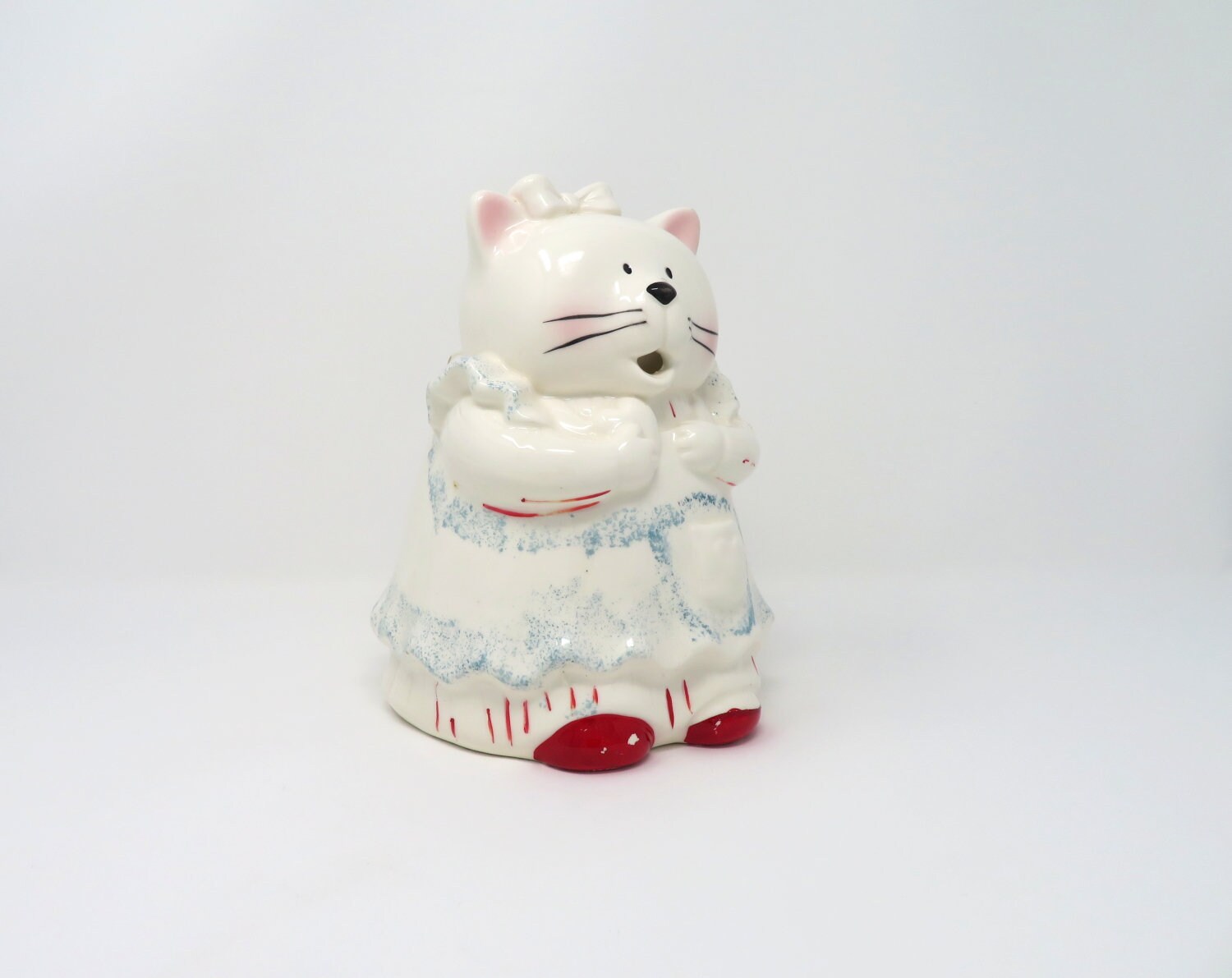 Vintage 1980s Large White Ceramic Cat in Dress Pitcher Cottage | Etsy