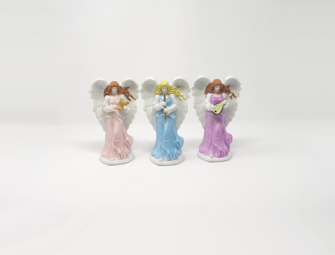 Vintage 1990s Angel Figurines Playing Instruments - Glitter Dresses ...