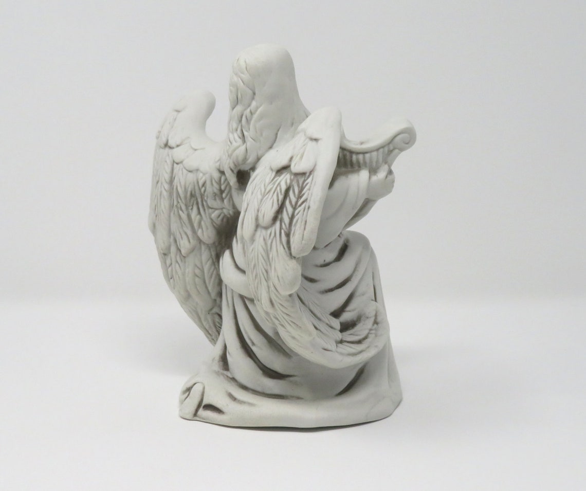 Vintage 1980s Porcelain Angel with Harp Figurine Complete | Etsy
