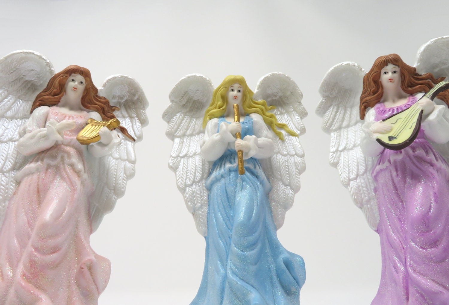 Vintage 1990s Angel Figurines Playing Instruments Glitter | Etsy