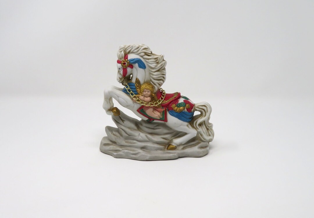 Vintage 1980s Michael Golden Supex Carousel Horse With Cherub Angel ...