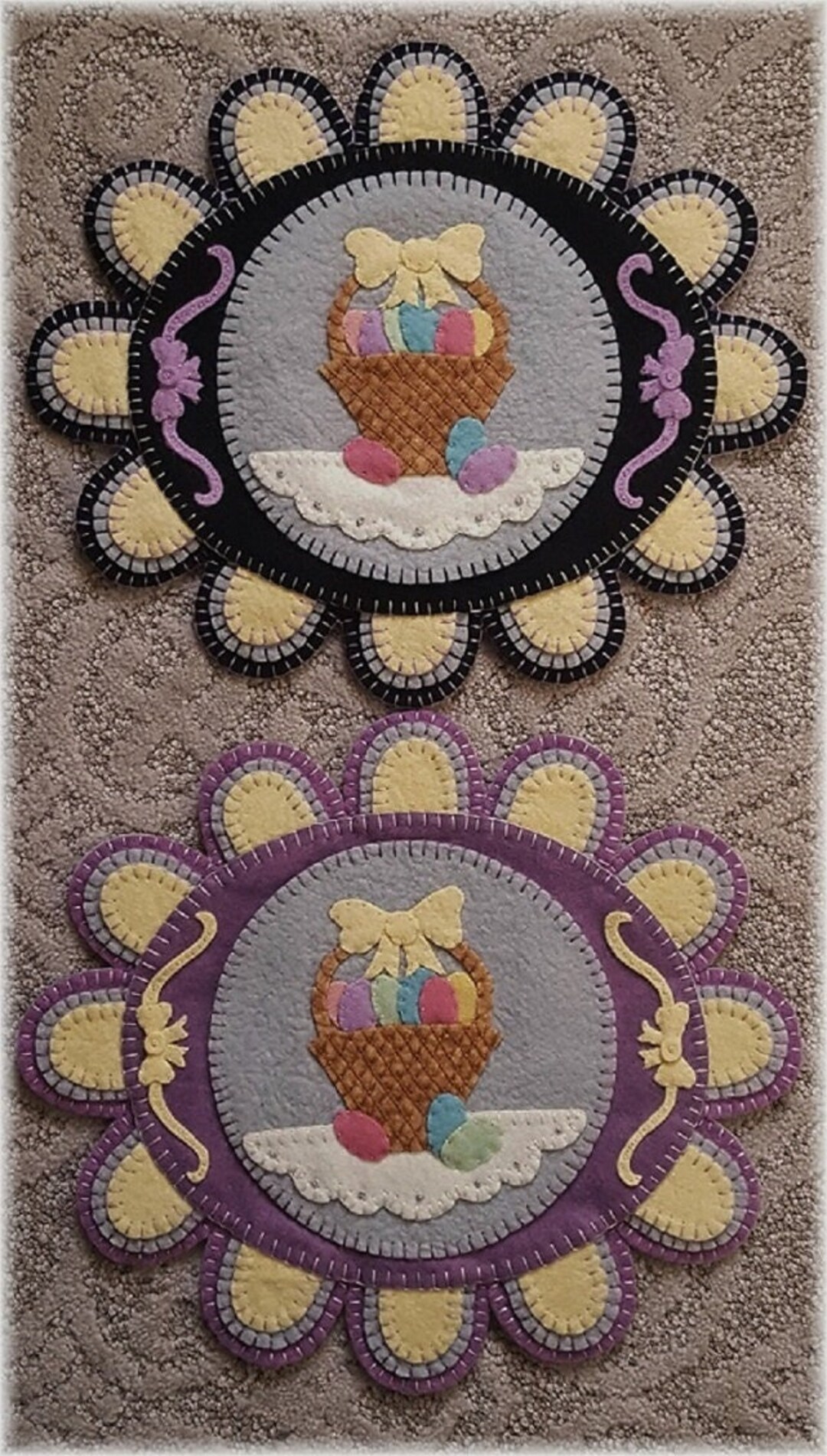 A Tisket A Tasket Easter Basket Candle Mat/table/wall Mat Wool Applique ...