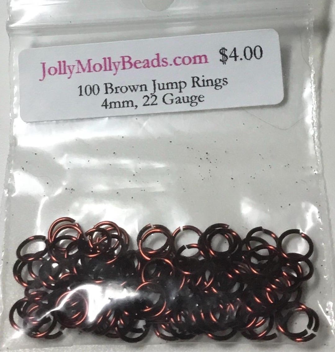 100 Beautiful BROWN Saw Cut Jump Rings, 4mm ID, 22 Gauge, Silver Plated ...