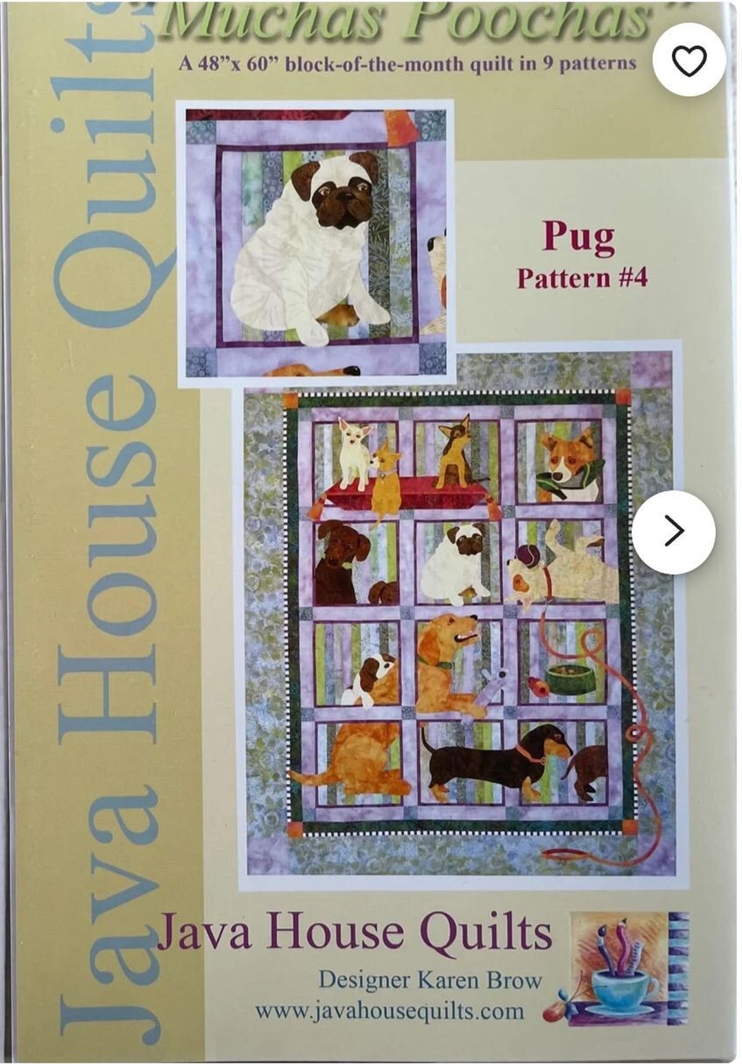 Muchas Poochas Pug Dog Pattern #4 by Java House Quilts Karen Brow-meier ...