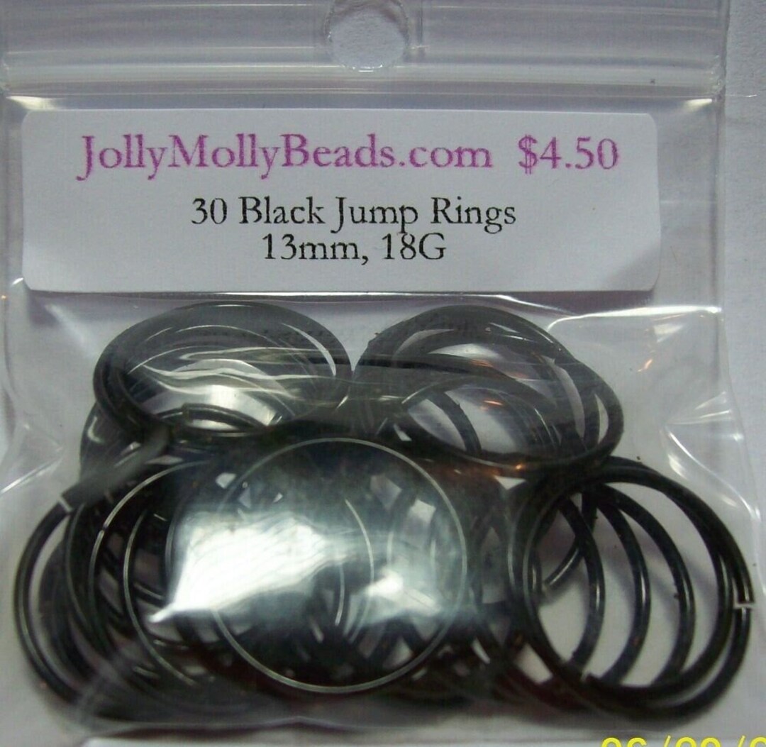30 Beautiful BLACK Saw Cut Jump Rings, 13mm ID, 18 Gauge, Silver Plated ...
