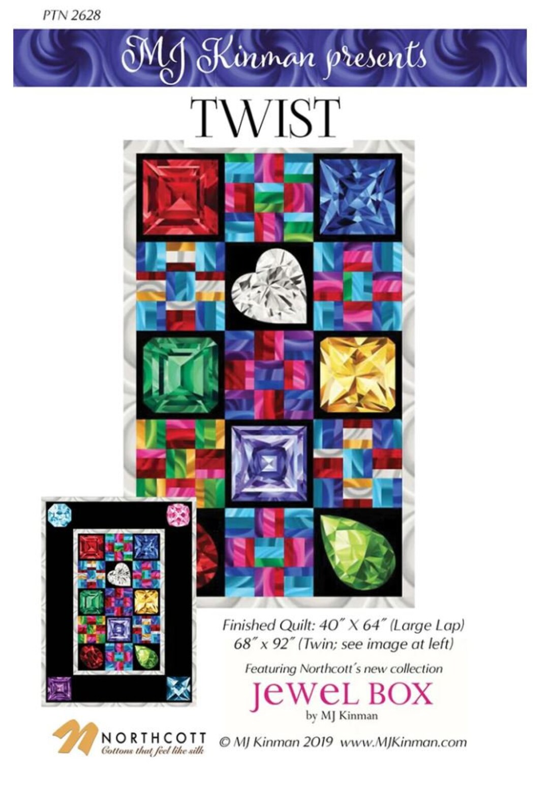 Twist Jewel Box Quilt Pattern by MJ Kinman Northcott 40" X 64" or 68" X ...