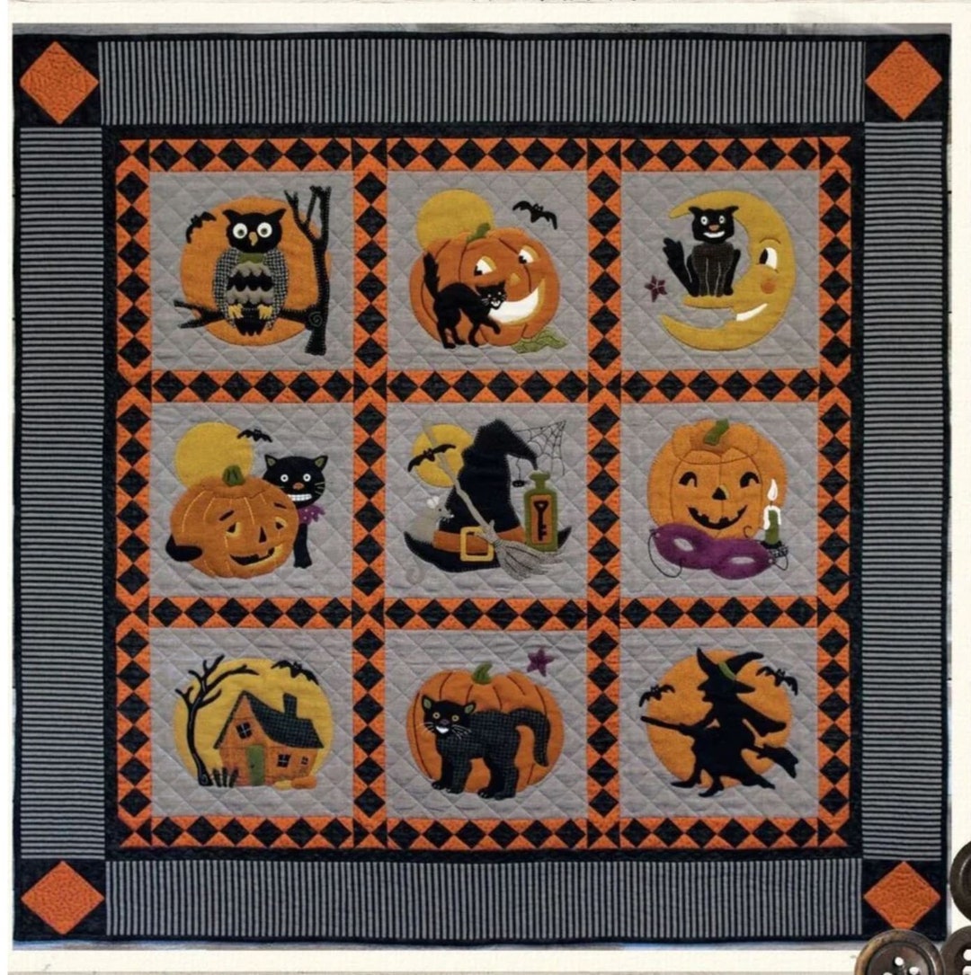 Halloween Gatherings Block of the Month Wool Applique & Cotton Quilt ...