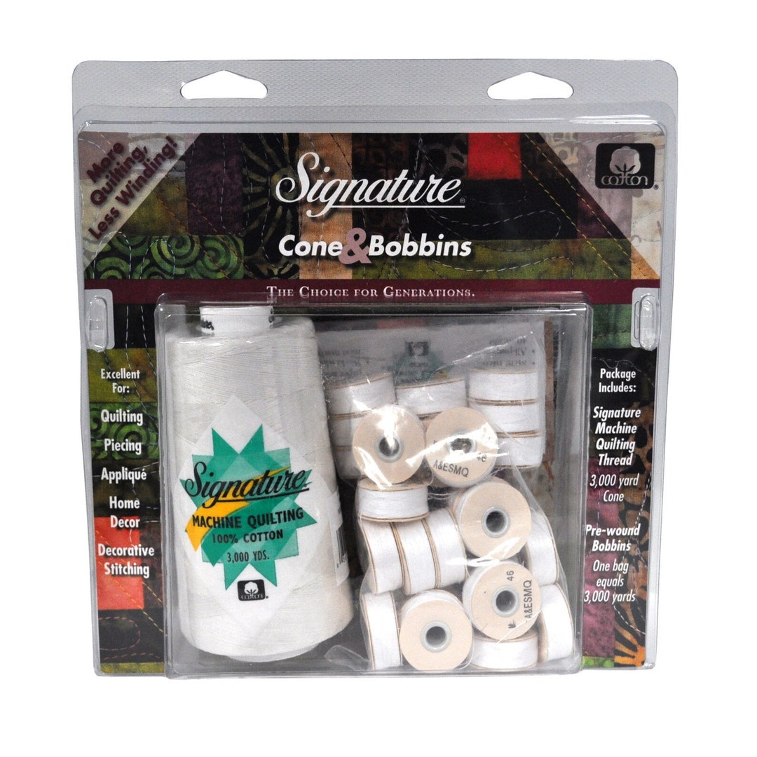 White Signature Cone Thread & Size M Style Pre-wound Bobbin Thread Set ...