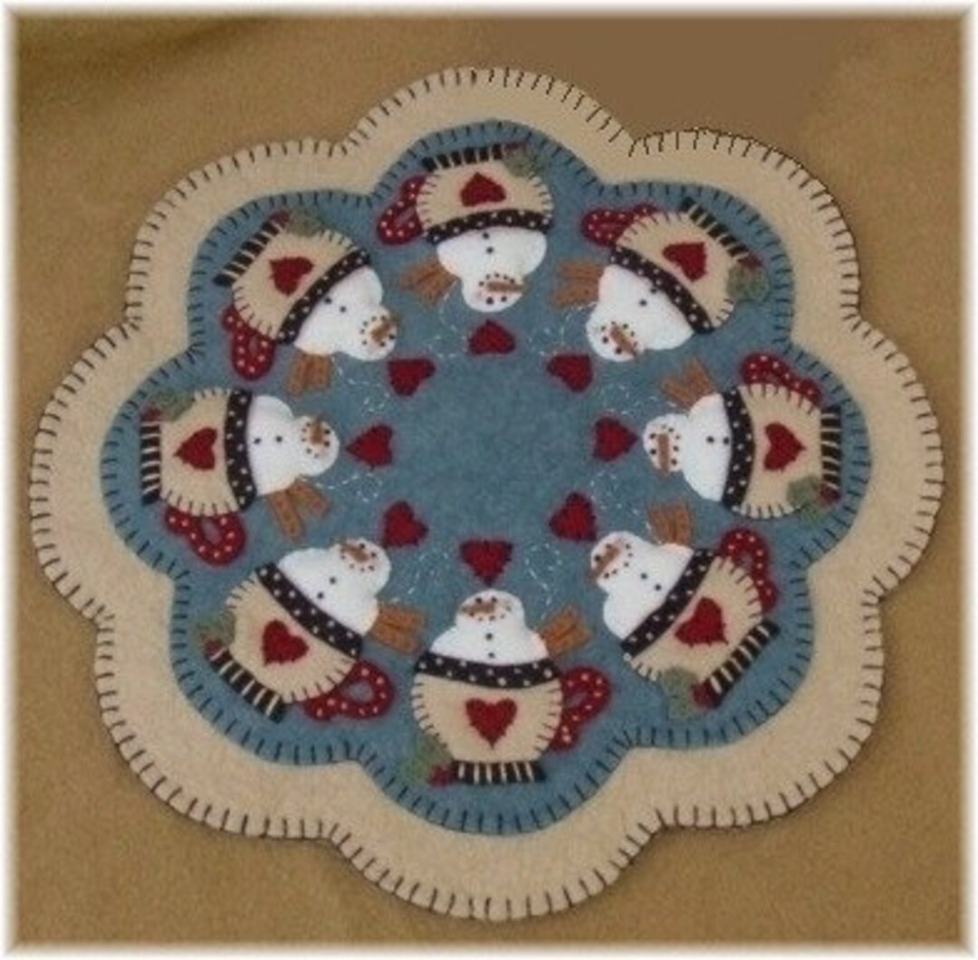 Santa's Cocoa Snowman Candle Mat/table/wall Mat Wool Applique Pattern ...
