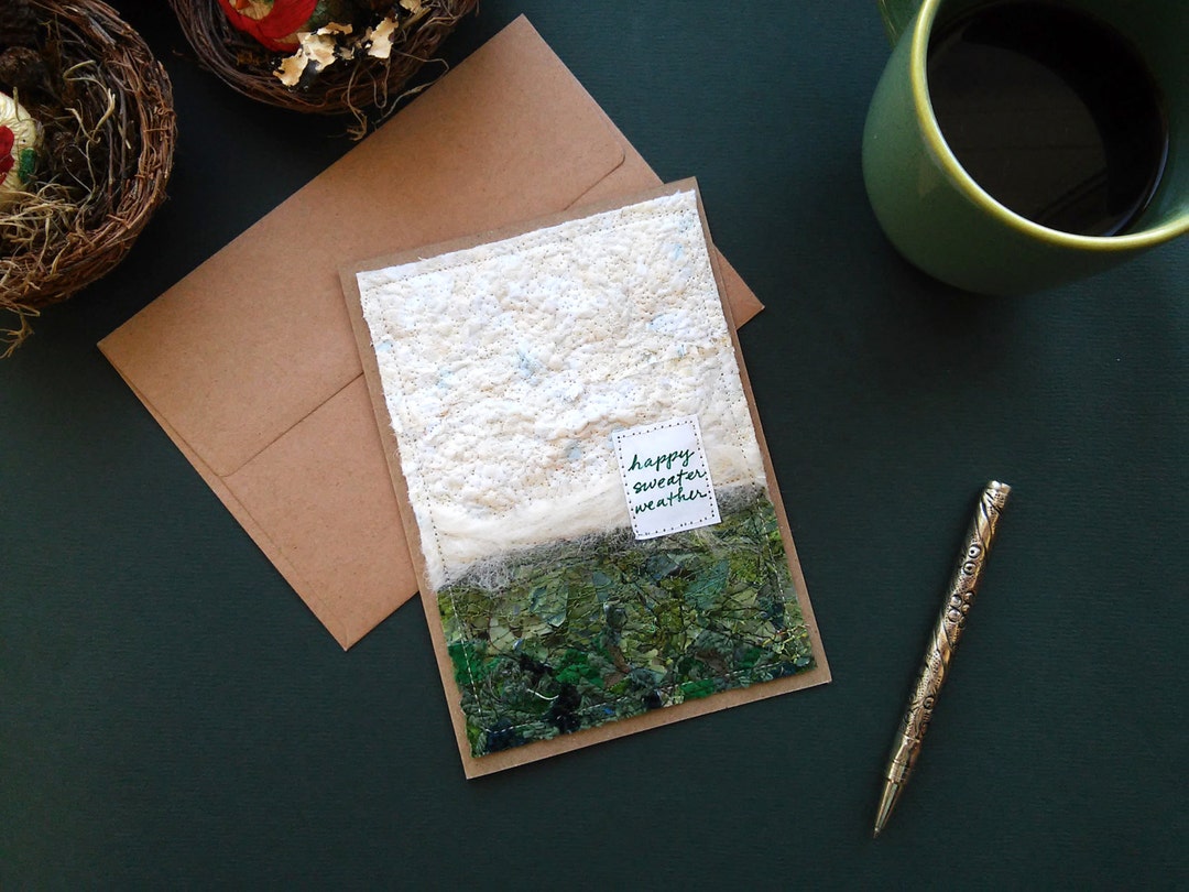 Sweater Weather Fabric Collage Card: Fiber Art Greeting Card - Etsy