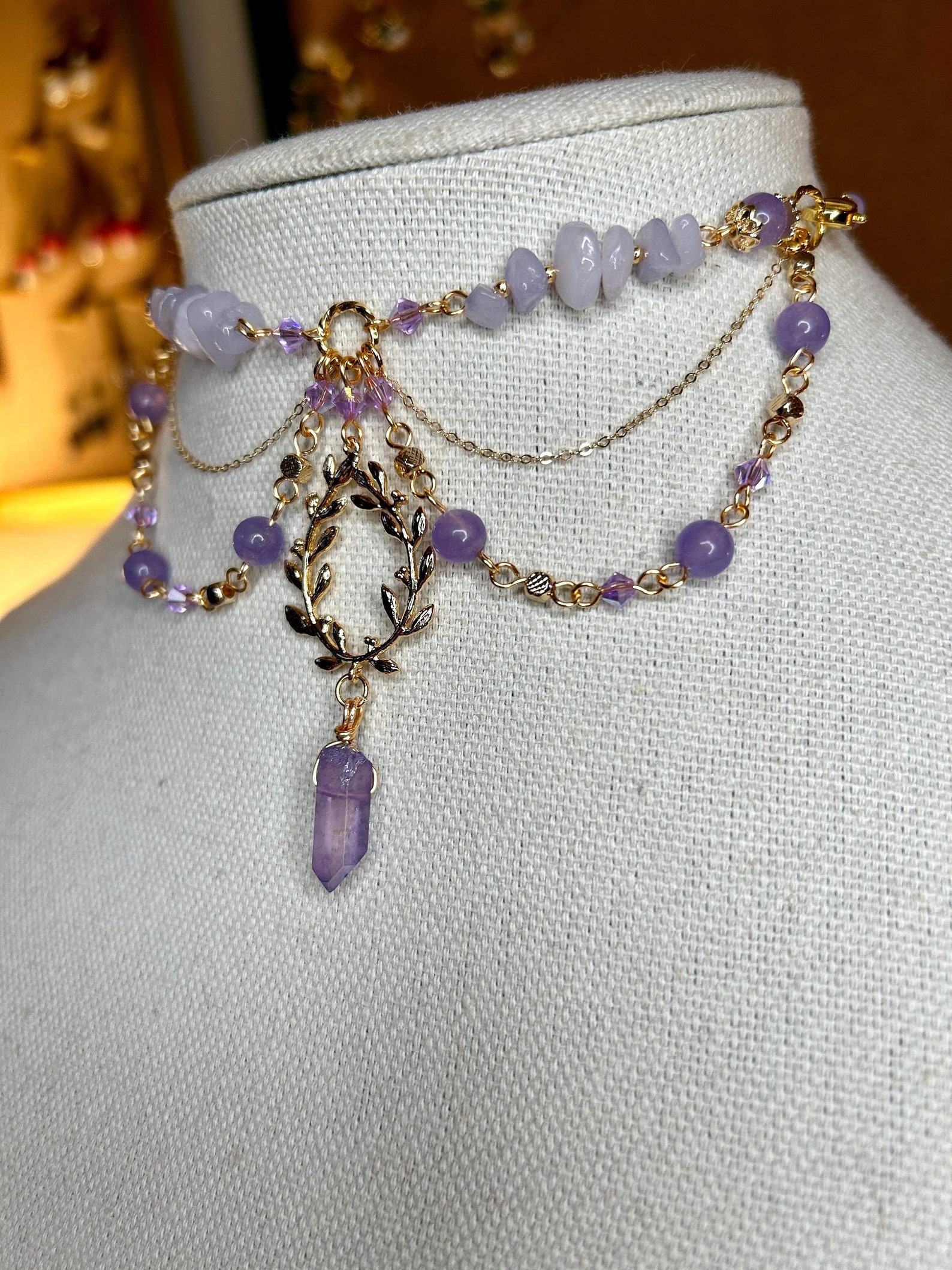 Purple Quartz 14k Gold Filled Choker Necklace, Cottagecore Fairy ...