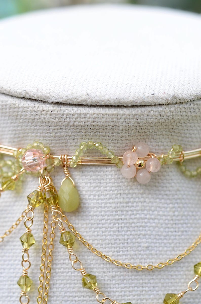 Whimsical Rose Quartz Peridot Choker: Gold Filled Fairycore Necklace - Etsy