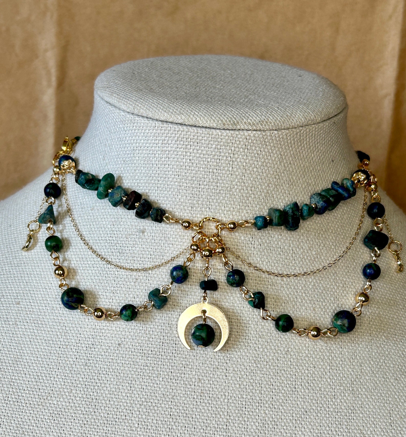 Chrysocolla 14k Gold Filled Choker Necklace, Cottagecore Fairy Necklace ...