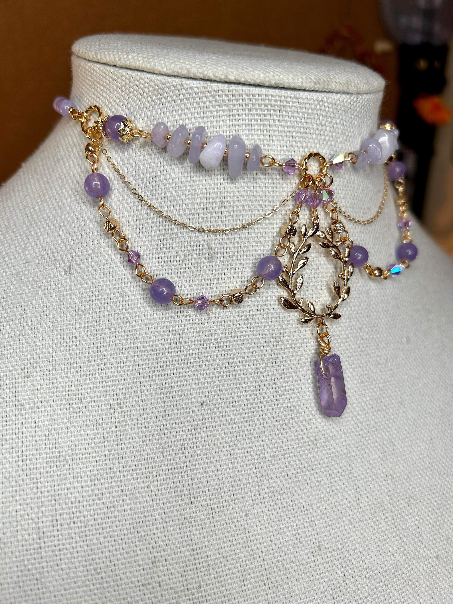 Purple Quartz 14k Gold Filled Choker Necklace, Cottagecore Fairy ...