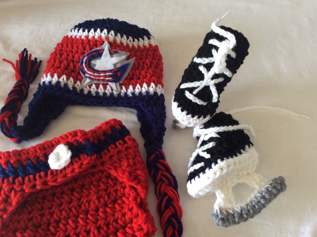 Columbus Blue Jackets Baby Crochet Set: Hockey Hat, Diaper Cover ...