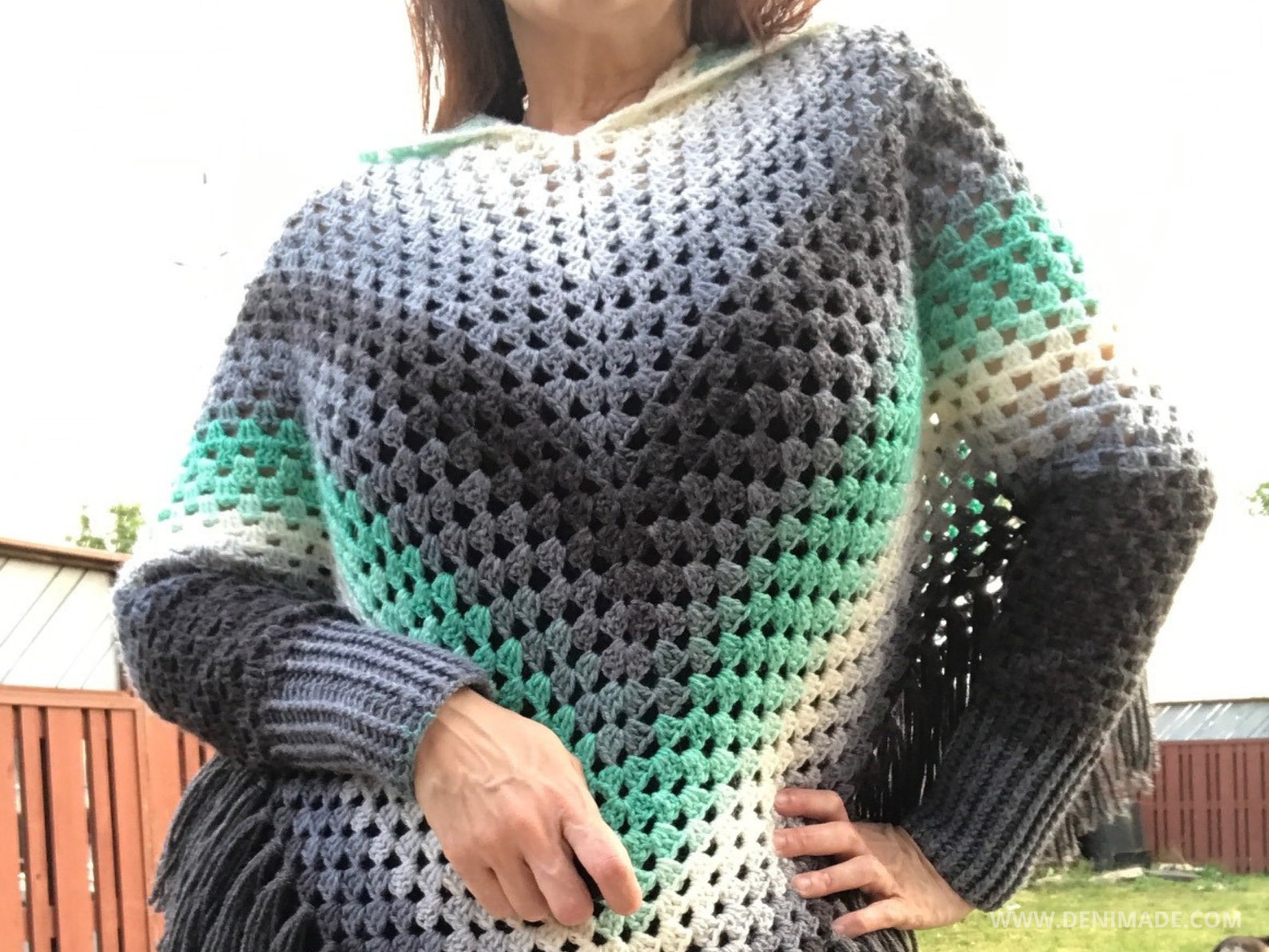 Crochet Pattern / Swoncho Poncho Sweater Fringe Hood Adult / - Etsy