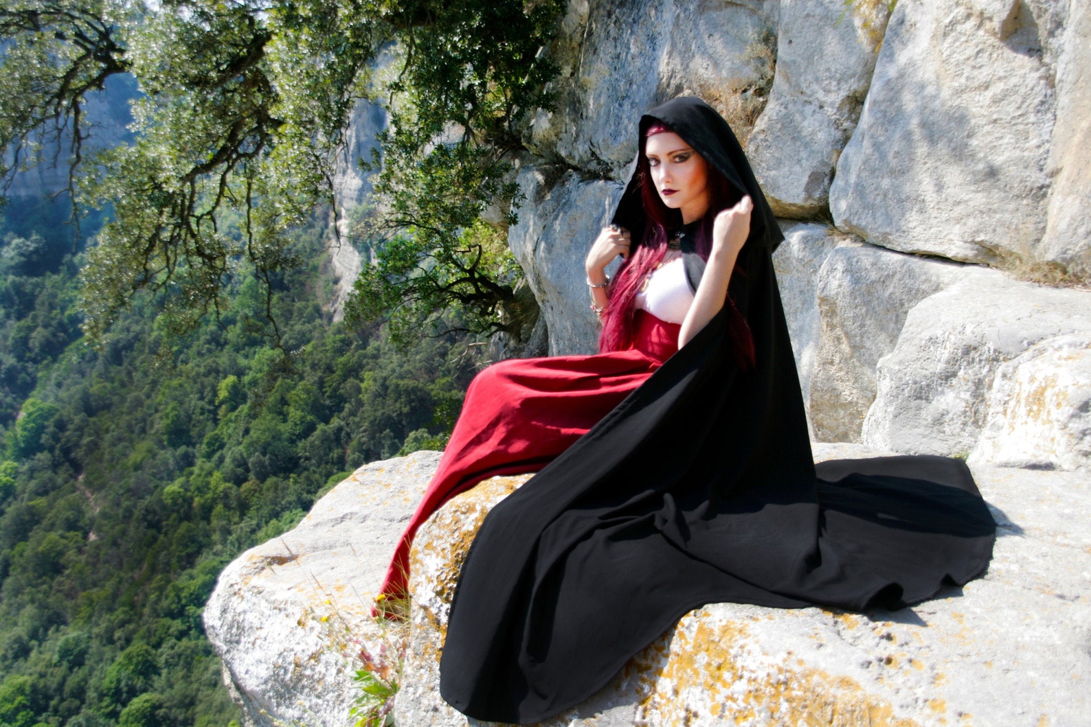 Black Witch Cloak, Black Medieval Cloak, Hooded Cloak, Witch Costume ...