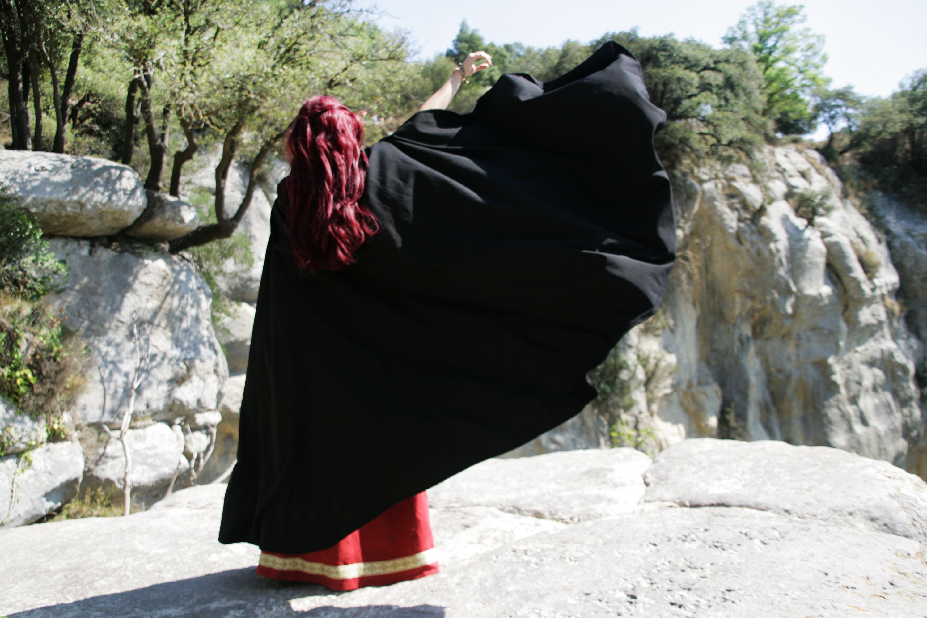 Black Witch Cloak, Black Medieval Cloak, Hooded Cloak, Witch Costume ...