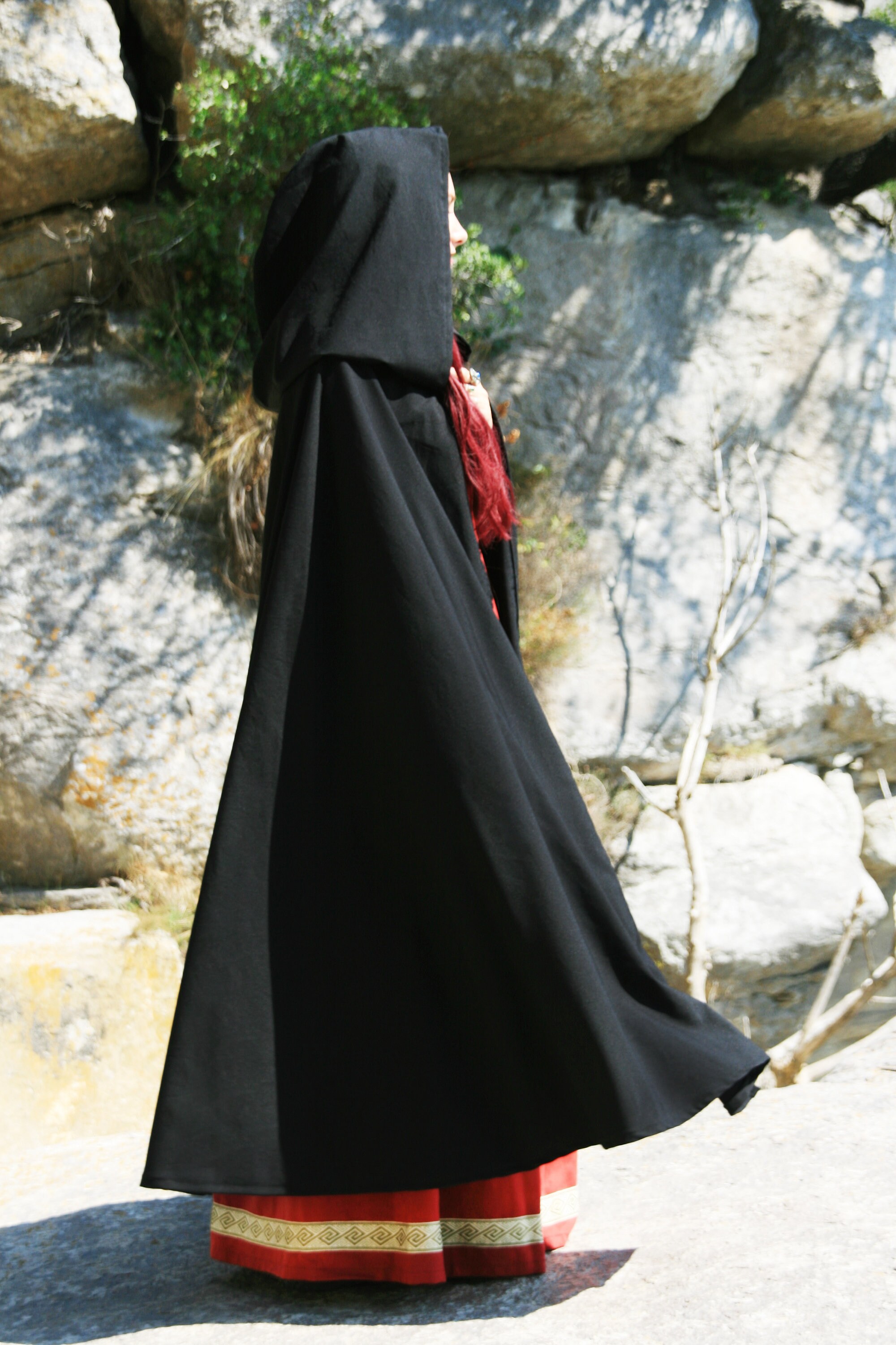 Black Witch Cloak, Black Medieval Cloak, Hooded Cloak, Witch Costume ...