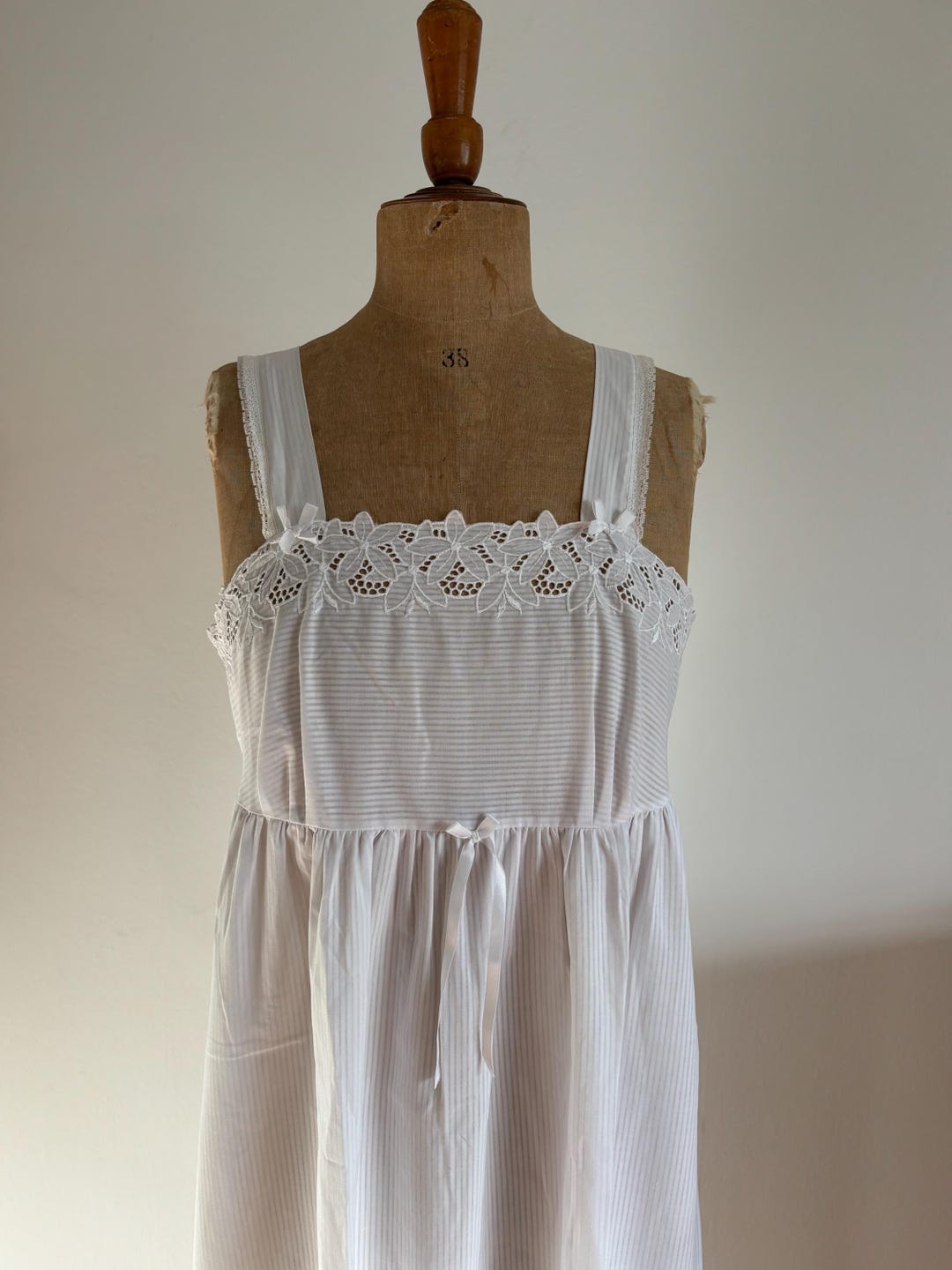 Vintage White and Dove Stripe Long Nightdress Pretty Detail Ties - Etsy
