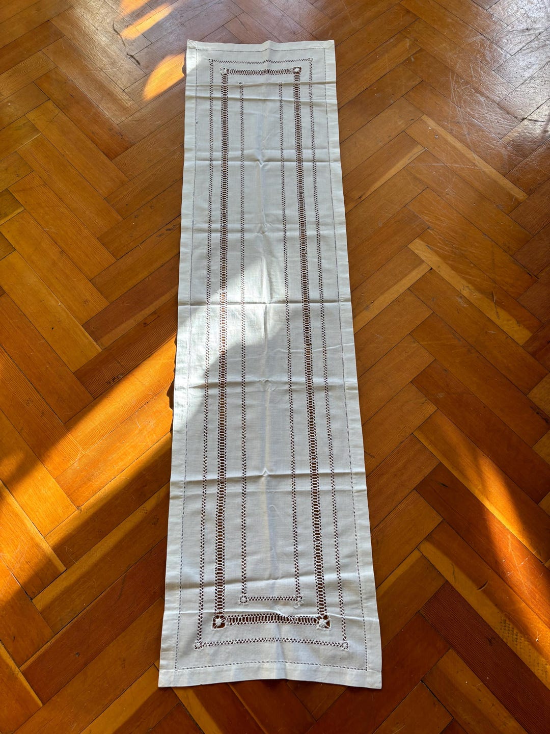 Long White Cotton Vintage Table Runner - Table Linen - Etsy