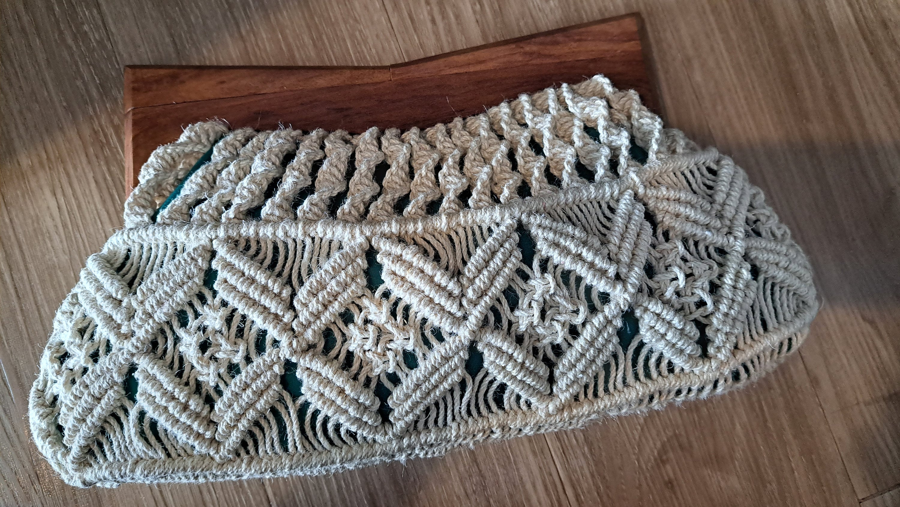 Vintage Macrame Clutch Wooden Closure Eco Friendly Clutch Eco Friendly ...