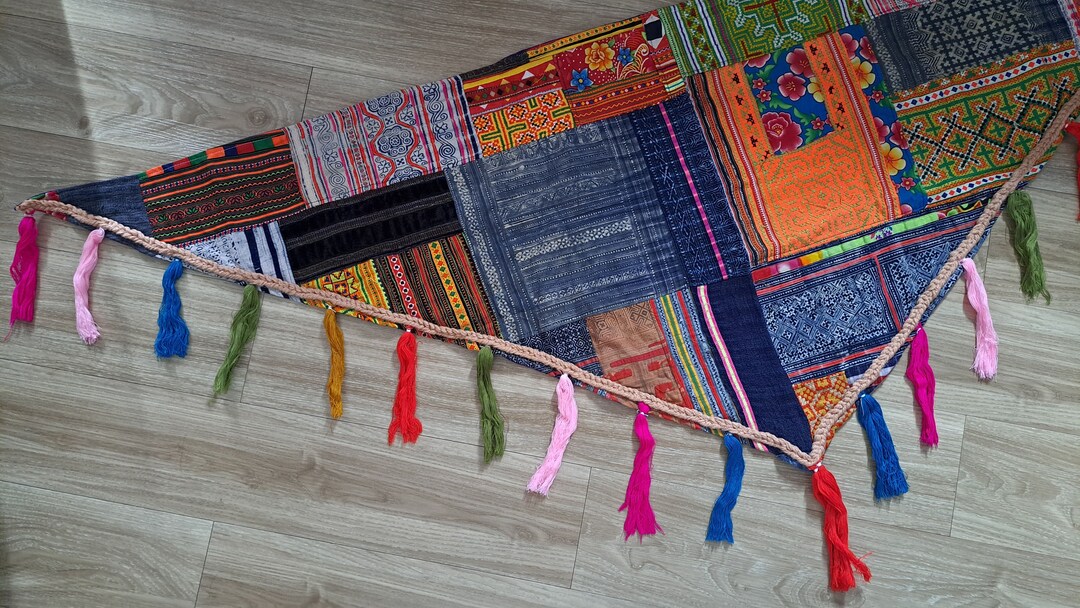 Indigo Dyed Boho Hippie Scarf - Handmade Hmong Batik Patchwork Shawl ...